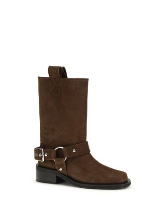Ganni Womens Suede Biker Boots Chicory Coffee