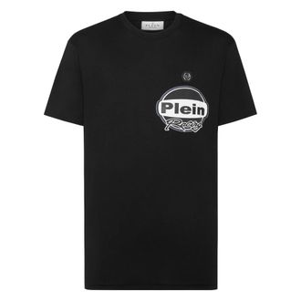 Philipp Plein Homme, Tops, Noir, Taille: 2XL T-shirt en jersey Col Rond Voitures de Course