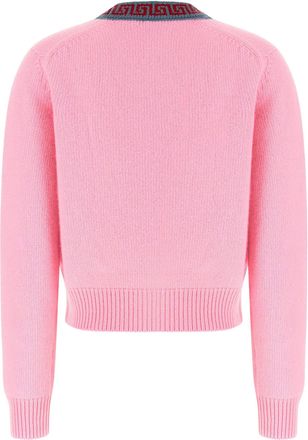 Versace Greek-Motif Jacquard Trim Cardigan - Pink