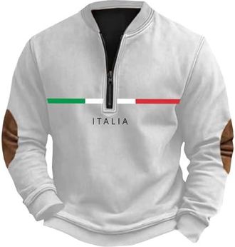 Generic DENGJIAMY Sweat-shirt graphique drapeau de lItalie pour homme, décontracté, tendance, vintage, manches longues, haut dautomne en plein air, fermeture 