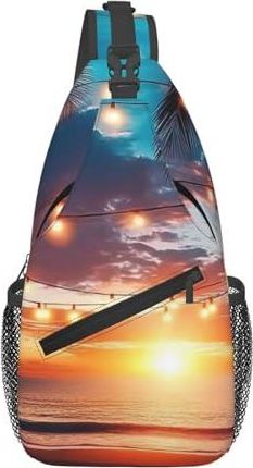 Generic Sac &agrave; dos &agrave; bandouli&egrave;re pour homme - Motif plage tropicale - Coucher de soleil - Palmier - Mer