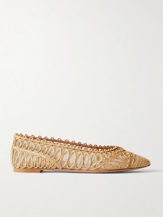 Aquazzura Kahlo Ballerinas Aus Raffiabast Und Mesh - Neutral