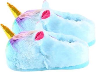 Valiclud Pantoufles Peluche Licorne Chaudes et Confortables pour Intérieur Semelle Antidérapante Flexible pour Automne et Hiver Unique Bleu