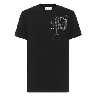 Philipp Plein Homme, Tops, Noir, Taille: 3XL T-Shirt Col Rond Gothic Plein