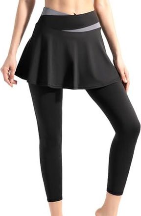 Generic Legging 2025 pour femme - Jupe de tennis - Taille haute - 2 en 1 - V&ecirc;tements de sport doubl&eacute;s en laine, Noir, XXL