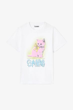 Ganni T-shirt blanc &agrave; imprim&eacute; chat Coton biologique - Taille S - Pour Femme