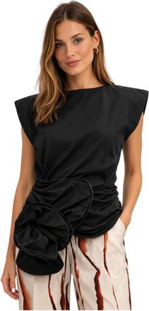 Liviana Conti Femme, Blouses et Chemises, Noir, Taille: 38 FR Top effet taffetas avec grande fleur sur le devant