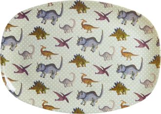 Rice Kinderteller Teller aus Melamin groß rechteckig - graublau - New Dino Print