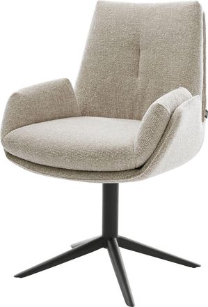 DELIFE Esszimmerstuhl Clea-Flex Fu&szlig;kreuz Schwarz Webstoff Soft Beige 360&deg; drehbar Wippfunktion