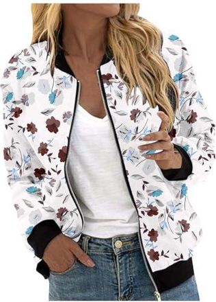 Generic 2026 Vestes d&eacute;contract&eacute;es pour femme avec fermeture &eacute;clair et imprim&eacute; int&eacute;gral, blanc, XXL