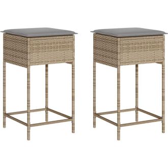 vidaXL Garten-Barhocker mit Kissen 2 Stk. Beige Poly Rattan Vidaxl