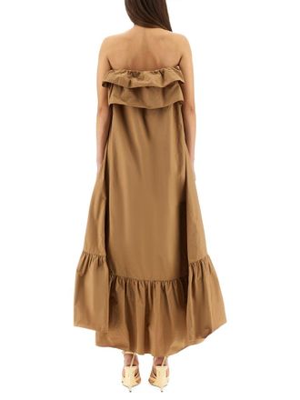 Saint Laurent Cotton Twill Ruffle Dress - Brown