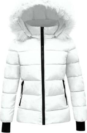 ORANDESIGNE Doudoune Femme Hiver Blouson Legere &agrave; Capuche Col en Fourrure Veste Chaude Slim Fit Parka A Blanc M