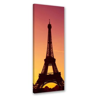 Feeby Leinwandbild XXL Eiffelturm Wandbild Kunst Paris Orange 50x150 cm