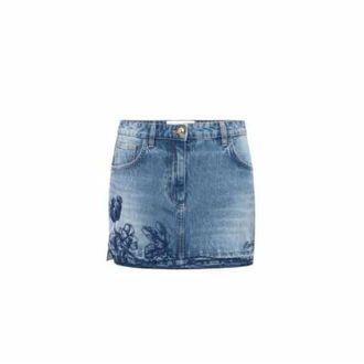 Elisabetta Franchi Femme, Jupes, Bleu, Taille: 42 FR Jupe en Denim Brodée Fleurs