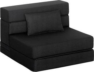 HOMCOM Fauteuil Convertible 1 Place 3 en 1, Fauteuil lit Pliant, chauffeuse 1 Place en Flanelle avec Large Assise, Coussin Inclus, Matelas Pliable 210 cm pou