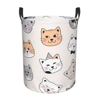 Generic Lustige Katzengesichter Korb W&auml;sche Rund Korb Aufbewahrung Wasserdichter W&auml;schetonne F&uuml;r Badezimmer Decken Kleidung