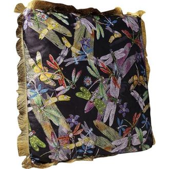 Kare Design Design Kissen Tropical Garden Fringe, Mehrfarbig, Fransen, Zierkissen, Samtoptik, Dekokissen mit Rei&szlig;verschluss, 45x45 cm (L/B)