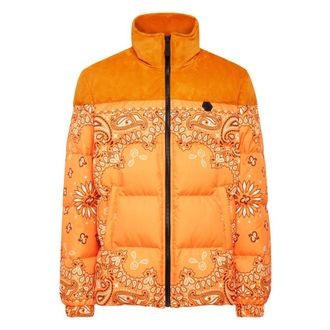 Philipp Plein Nylon- und Wildleder-Daunenjacke Paisley Bandana - - Jackets - Herren - Orange - XL