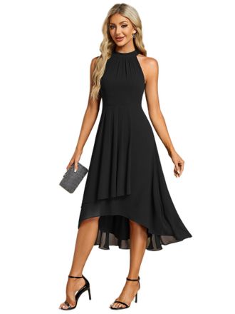 Ever-pretty Abendkleider Cocktailkleider Abendkleider Elegant für Hochzeit Damen Sommer Brautkleider Midi Chiffon ärmellos Schwarz 46