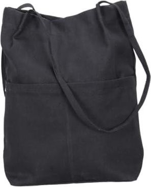 BESPORTBLE Sac à Main Toile Rayée Noire Grand Cabas Multifonction à Bandoulière pour Femme Sac Shopping Réutilisable Portable avec Capacité pour Courses et Voyag