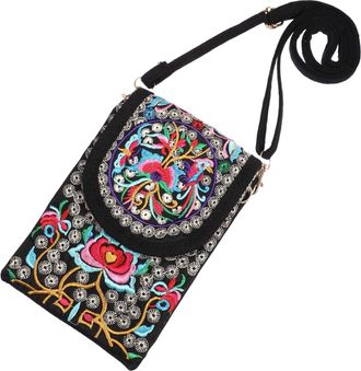 FOMIYES Vintage Bestickte Umh&auml;ngetasche Damen Ethno Stil Canvas mit Rei&szlig;verschluss M&uuml;nzfach f&uuml;r Handy und Kleine Wertsachen