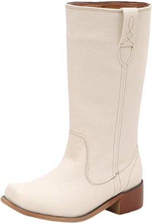 SJJH Bottes western pour femme avec bout carr&eacute; | Talon bloc de 4 cm | Tige &agrave; enfiler | Hauteur de tige 29,5 cm, Blanc., 41 EU