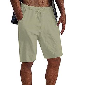 Generic Short en coton et lin pour homme - Pantalon dentra&icirc;nement pour homme - Style d&eacute;contract&eacute; - Solide - Pantalon court avec poche - Short de plage, beige,