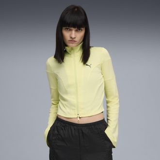 Puma Veste de surv&ecirc;tement courte ajust&eacute;e courte DARE TO Femme, V&ecirc;tements, Jaune, M