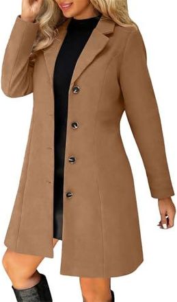 Generic Manteaux en laine pour femme - Col à revers cranté - Simple boutonnage - Mélange de laine - Mi-long - Élégant - Trapèze - Tendance dhiver - Vestes int