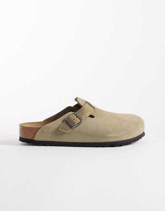 Birkenstock Boston - Sabots avec bride en mat&eacute;riaux vari&eacute;s - Kaki d&eacute;lav&eacute;-Vert