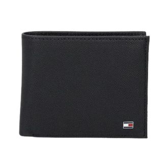 Tommy Hilfiger Homme, Accessoires, Noir, Taille: ONE Size Portefeuille Bifold en Cuir avec Drapeau &Eacute;maill&eacute;