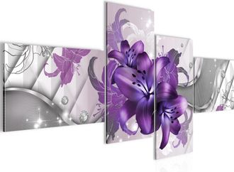 Runa Art Bild Modern Blumen Lilien - Made in Germany - Wandbilder Abstrakt Violett Lila 4 Teilig 016542c