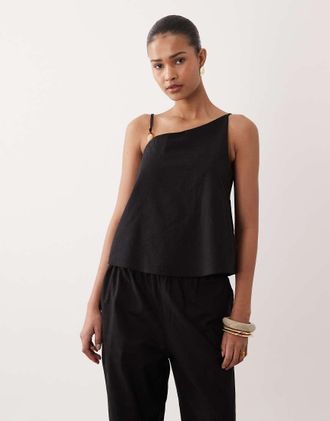 SNDYS Top densemble asym&eacute;trique en lin m&eacute;lang&eacute; &agrave; perles - Noir