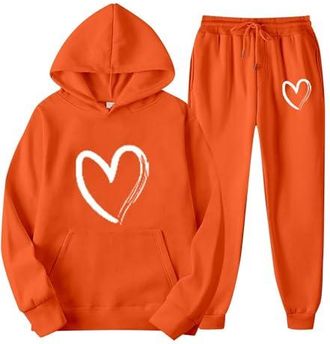 Generic Ensemble de sweat-shirt &agrave; capuche dhiver pour femmes, surv&ecirc;tement d&eacute;contract&eacute; ample de couleur unie avec coeur et velours (RD4, XXXL)