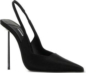 Le Silla Pointed-Toe Satin Slingback Pump - Black
