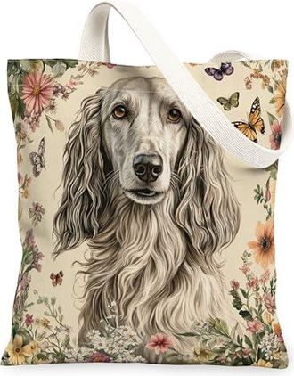 Generic Sac fourre-tout en toile motif l&eacute;vrier afghan pour le shopping, 33 x 38,1 cm, sac d&eacute;picerie r&eacute;utilisable pour femme, animal de compagnie, peinture de 