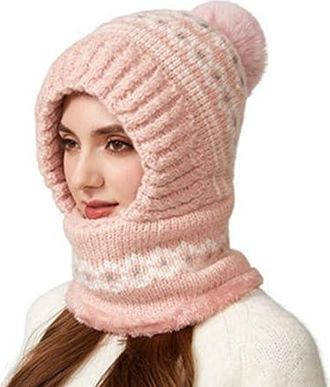 Generic Bonnet dhiver en tricot chaud doux et r&eacute;glable tendance pour femmes et filles par temps froid, sports de neige, randonn&eacute;e, camping en plein air, rose