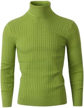 Generic Pull thermique &agrave; col roul&eacute; torsad&eacute; doux pour homme, col roul&eacute;, vert clair, M
