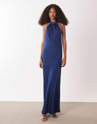 Jacqueline de Yong Robe longue dos nu en satin - Bleu marine