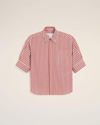 Ami Ami Paris - Chemise ray&eacute;e rouge large en coton manches courtes Ami de Coeur emboss&eacute; Blanc - Taille : 34 - pour Femme