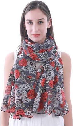 Lina & Lily &Eacute;charpe l&eacute;g&egrave;re pour femme Motif cr&acirc;nes roses, gris fonc&eacute;, taille unique