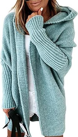 ORANDESIGNE Gilet Long Femme Hiver Cardigan Grande Taille Manches Longues Chic Tricot Grosse Maille Élégant Manteau Outwear D Bleu Clair XL