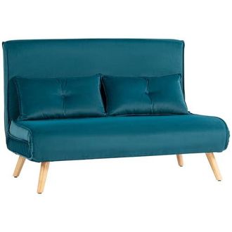HOMCOM Schlafsofa 3 in 1 2 Sitzer mit Schlaffunktion, Klappbare Couch Schlafcouch 190 x 120 cm, 5-Fach verstellbare R&uuml;ckenlehne, Lendenkissen, Samtoptik, f&uuml;r