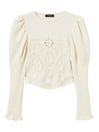 Twin-Set Lochstrick-Pullover mit Puff&auml;rmeln - Nude