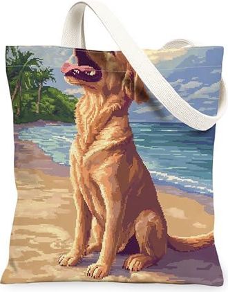 Generic Sac fourre-tout en toile motif labrador retriever d&eacute;t&eacute; pour faire du shopping, 33 x 38,1 cm, sac d&eacute;picerie r&eacute;utilisable pour femme, peinture esth&eacute;tiqu