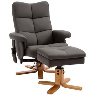HOMCOM Fauteuil relax massant avec pouf - HOMCOM - pivotant &agrave; 360&deg;, dossier inclinable, t&eacute;l&eacute;commande - PU - 80 x 86 x 99 cm - marron