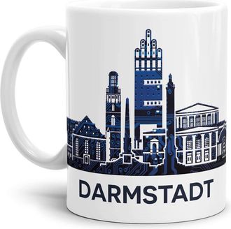 Tassendruck Darmstadt-Tasse Skyline - Kaffeetasse/Silhouette/Souvenir/Städte-Tasse/Becher/Cup/Mug/Beste Qualität - 25 Jahre Erfahrung - Weiss