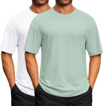 Generic Chemise unie pour homme 2026 en coton - T-shirt d&eacute;t&eacute; d&eacute;contract&eacute; &agrave; col rond et manches courtes - T-shirt classique basique 2 pi&egrave;ces pour int&eacute;rieur et 