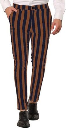 Generic Pantalon ray&eacute; noir et blanc pour homme, coupe ajust&eacute;e, pantalon de costume avec bouton, I, 3XL